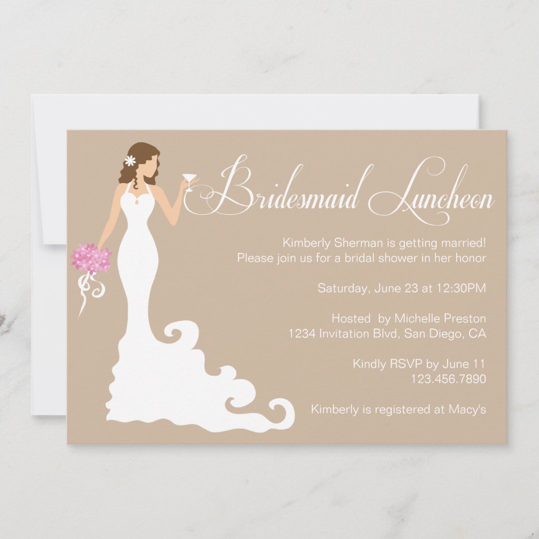 Chic Brown Modern Bride Posh Bridesmaid Luncheon Invitation | Zazzle