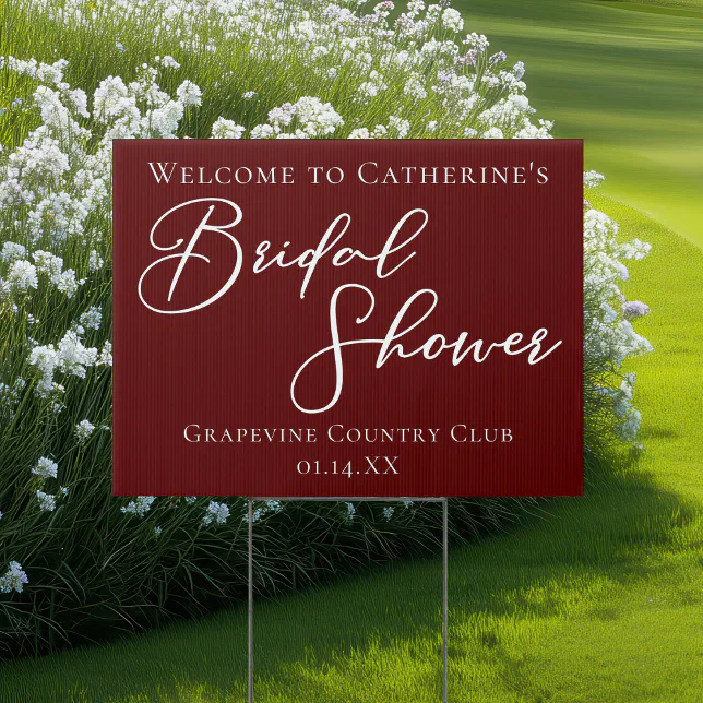 Chic Burgundy Bridal Shower Custom Welcome Yard Sign | Zazzle
