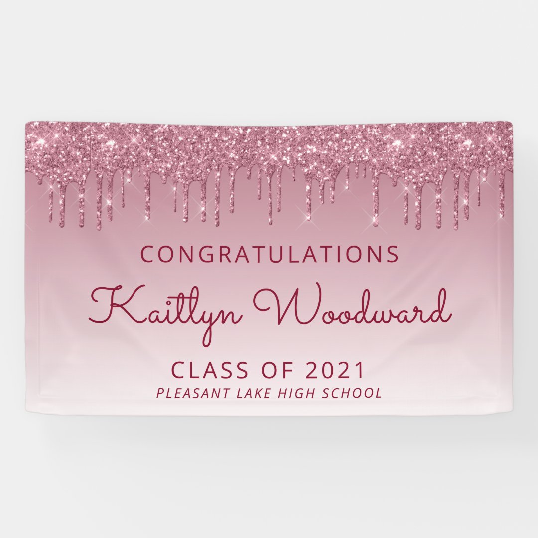 Chic Burgundy Glitter Drip Graduation Banner | Zazzle