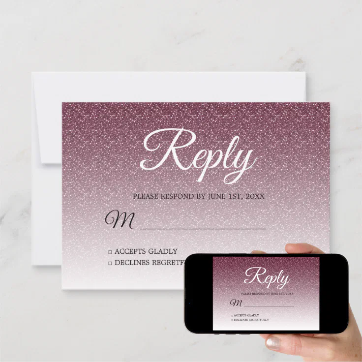 Chic Burgundy Glitter Ombre RSVP Invitation | Zazzle