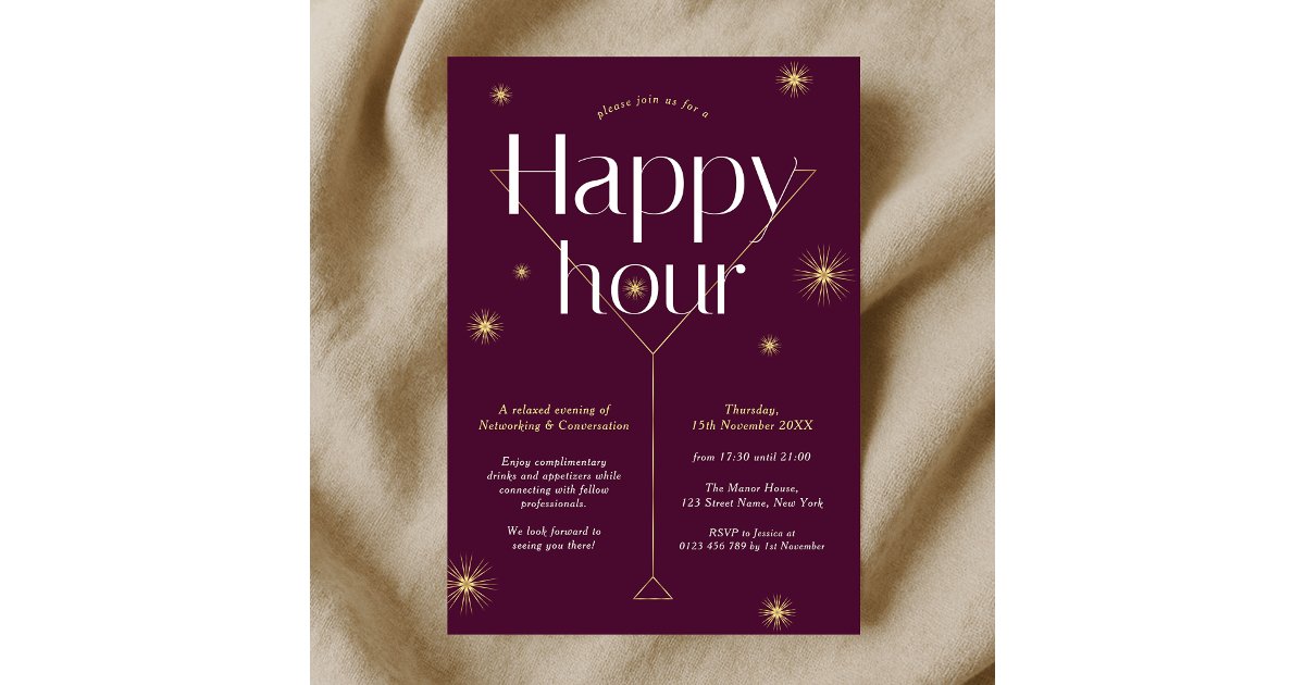 Chic Burgundy & Gold Company Networking Happy Hour Invitation | Zazzle