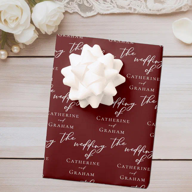 Chic Burgundy Personalized Wedding Wrapping Paper Sheets | Zazzle