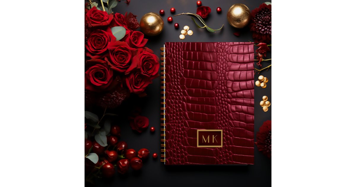 Chic Burgundy Red Faux Crocodile Business Notebook | Zazzle