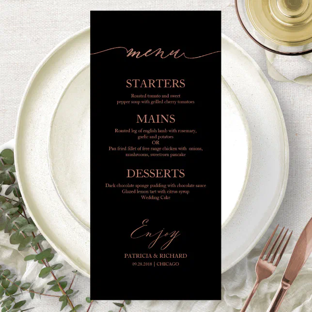 Chic Calligraphy 4x9 Wedding Menu Card For Plate | Zazzle