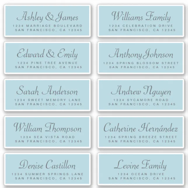 Chic Calligraphy Blue Guest Address Labels | Zazzle