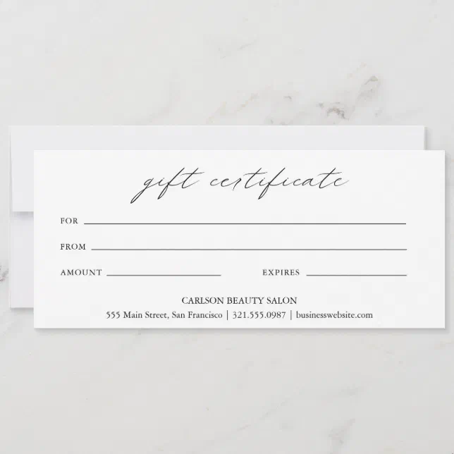 Chic Calligraphy Elegant Business Gift Certificate | Zazzle