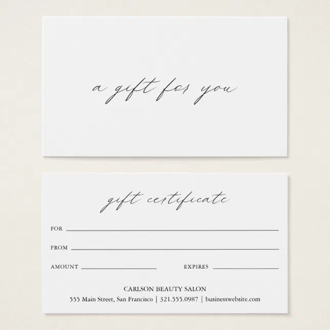 Chic Calligraphy Elegant Business Gift Certificate | Zazzle
