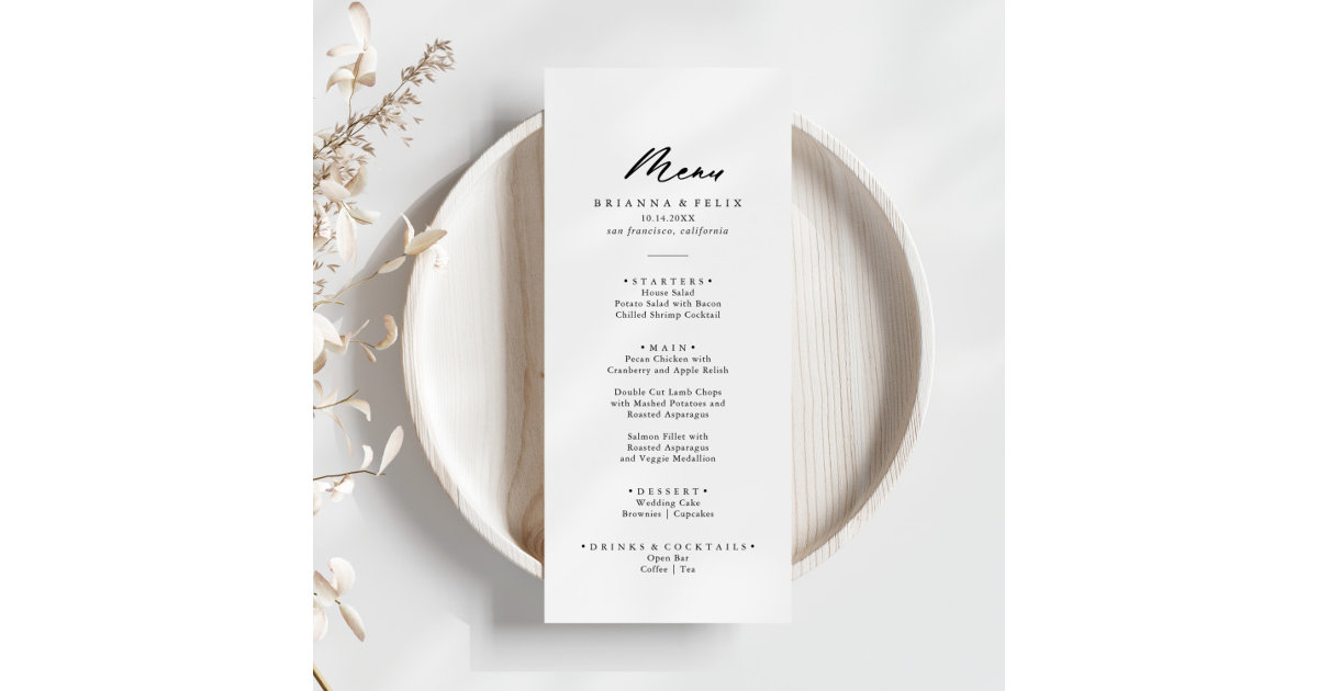 Chic Calligraphy Elegant Dinner Menu | Zazzle