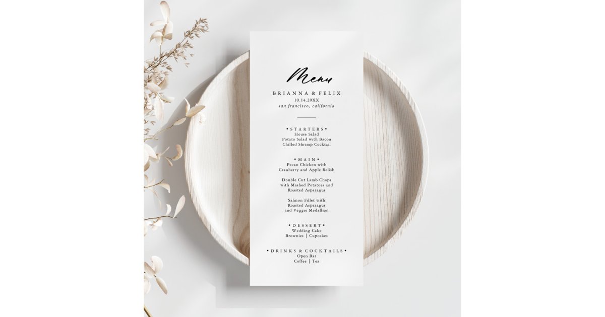 Chic Calligraphy Elegant Dinner Menu | Zazzle