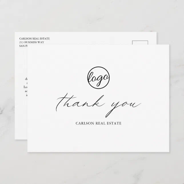 Chic Calligraphy Elegant Logo Business Thank You Postcard | Zazzle