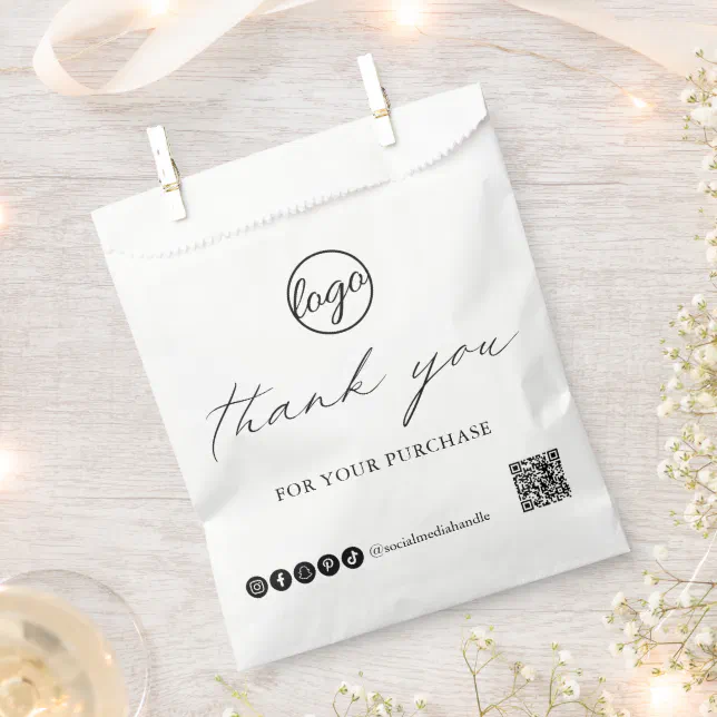 Chic Calligraphy Elegant Logo Thank You Business Favor Bag | Zazzle