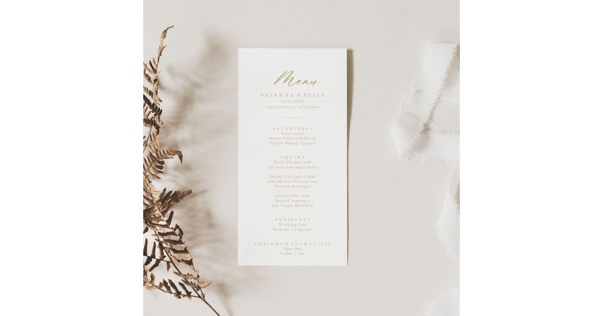 Chic Calligraphy Gold Dinner Menu | Zazzle