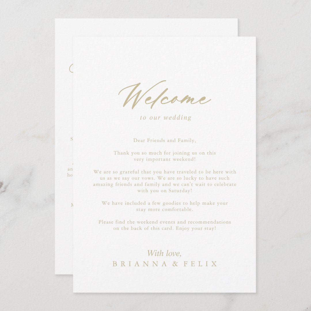 Chic Calligraphy Gold Wedding Welcome Letter | Zazzle