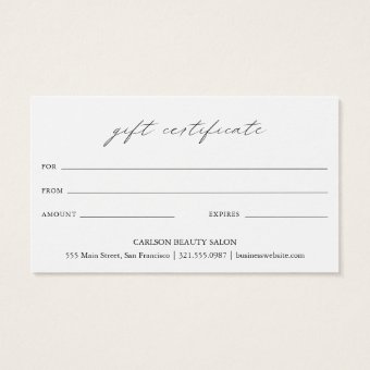 Chic Calligraphy Logo Business Gift Certificate | Zazzle