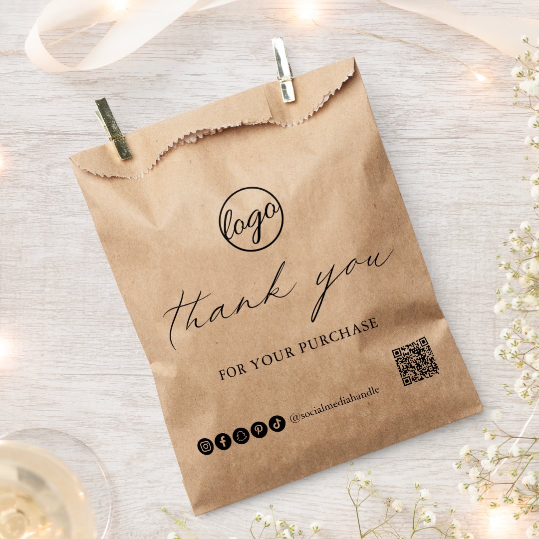 Chic Calligraphy Logo Rustic Thank You Business Favor Bag | Zazzle