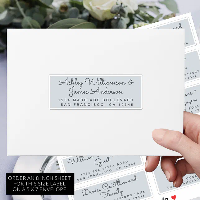 Chic Calligraphy Pastel Blue Guest Address Labels | Zazzle