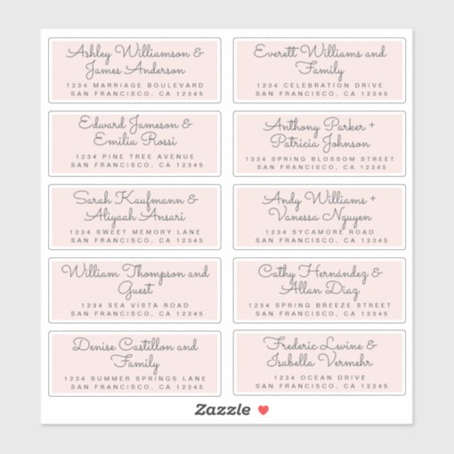 Chic Calligraphy Pastel Pink Guest Address Labels | Zazzle