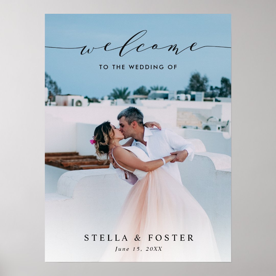 Chic Calligraphy Photo Wedding Welcome Sign | Zazzle