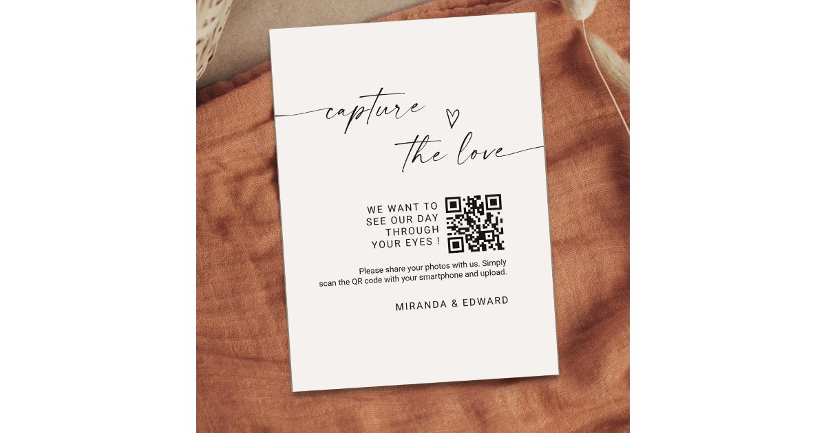 Chic Calligraphy Script Capture The Love QR code Enclosure Card | Zazzle