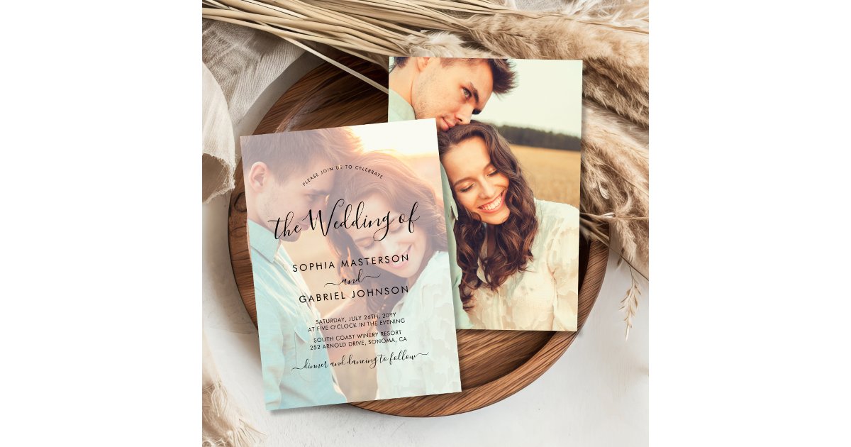 Chic Calligraphy Script Photo Overlay Wedding Invitation | Zazzle
