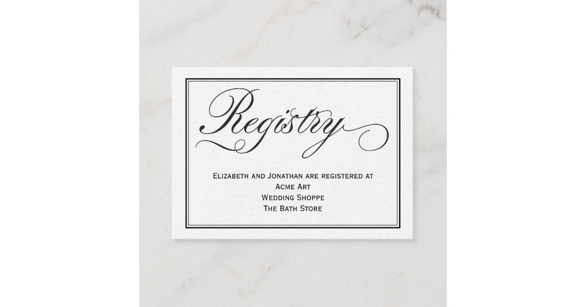 Chic Calligraphy Script Wedding Registry Card | Zazzle