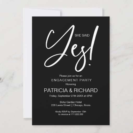 Chic Calligraphy She Said Yes Engagement Party Invitation | Zazzle