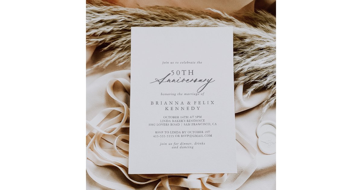 Chic Calligraphy Silver 50th Wedding Anniversary Invitation | Zazzle