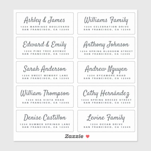Chic Calligraphy Wedding Guest Address Labels | Zazzle