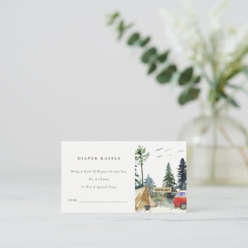 Chic Camping Pine Forest Diaper Raffle Baby Shower Enclosure Card | Zazzle