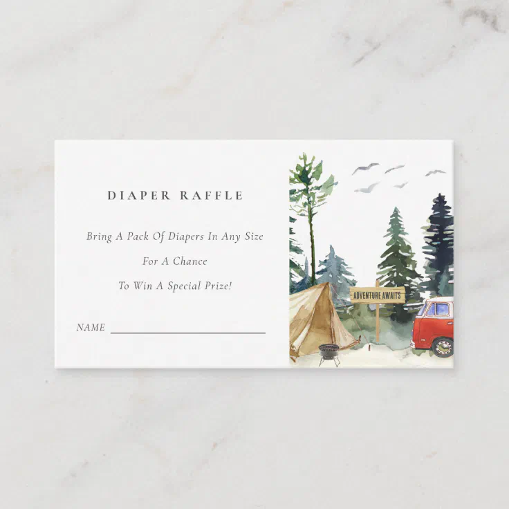 Chic Camping Pine Forest Diaper Raffle Baby Shower Enclosure Card | Zazzle
