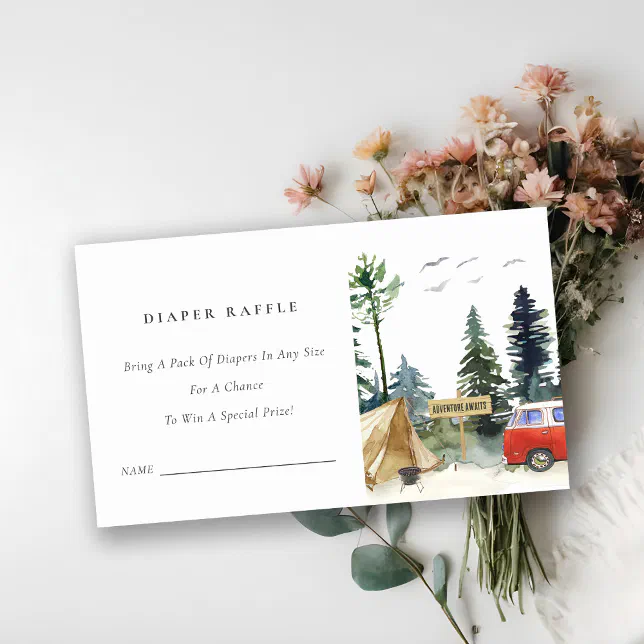 Chic Camping Pine Forest Diaper Raffle Baby Shower Enclosure Card | Zazzle
