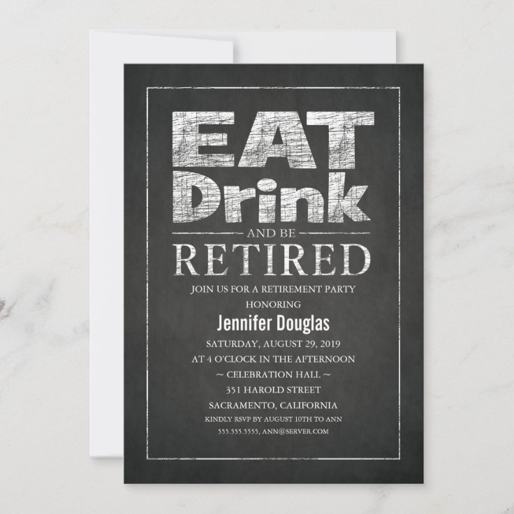 Chic Chalkboard Funny Retirement Party Invitation | Zazzle