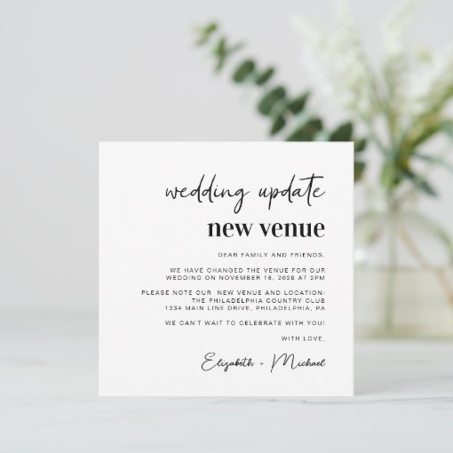 Chic Change of Plans New Venue Wedding Announcement | Zazzle