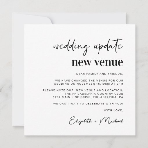 Chic Change of Plans New Venue Wedding Announcement | Zazzle