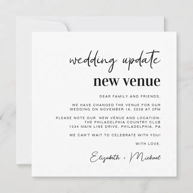 Chic Change of Plans New Venue Wedding Announcement | Zazzle