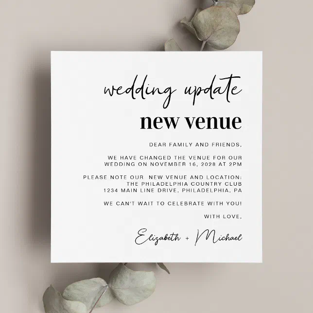 Chic Change of Plans New Venue Wedding Announcement | Zazzle