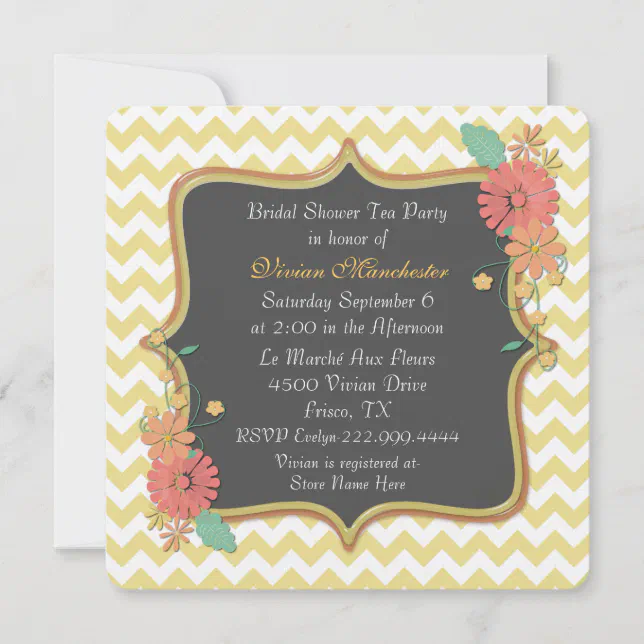 Chic Chevron and Floral Bridal Shower Invitation | Zazzle