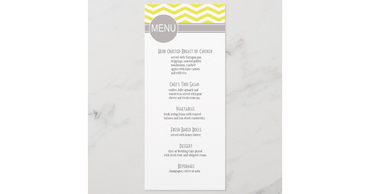 Chic Chevron Dinner Menu | yellow | Zazzle