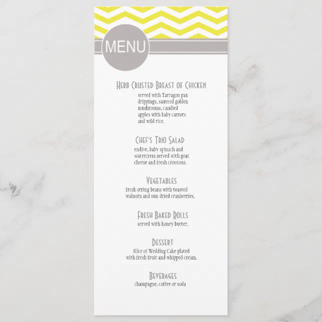 Chic Chevron Dinner Menu | yellow | Zazzle