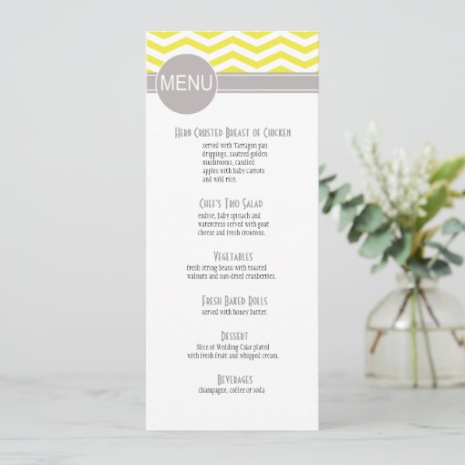 Chic Chevron Dinner Menu | yellow | Zazzle