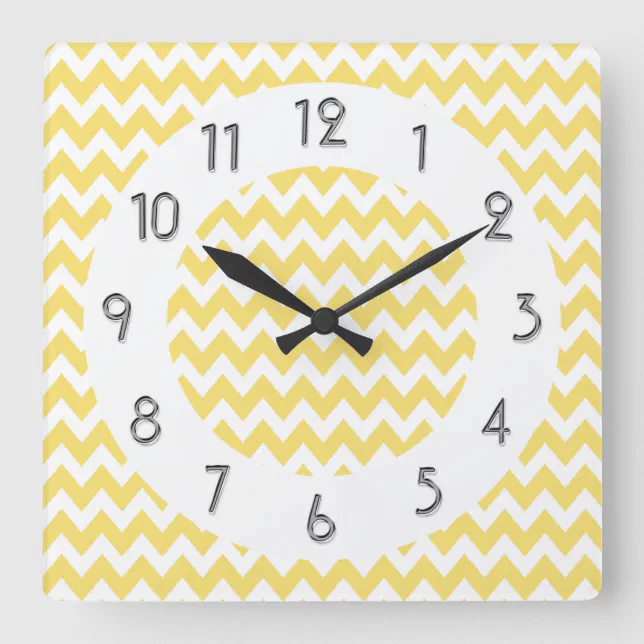 Chic Chevrons Pattern - Lemon White Square Wall Clock | Zazzle
