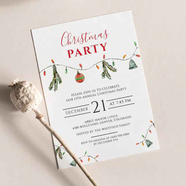 Chic Christmas Holiday Festive Party Invitation | Zazzle