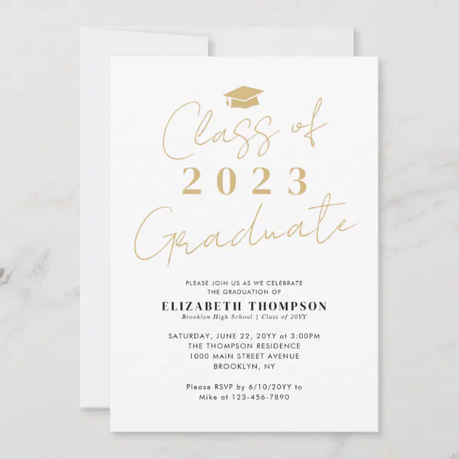 Chic Class of 2023 Gold Graduate Graduation Party Invitation | Zazzle