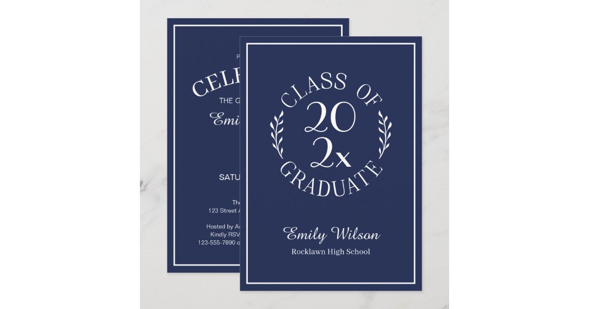 Chic Class Of 2025 Navy Blue Graduation Party Invitation | Zazzle