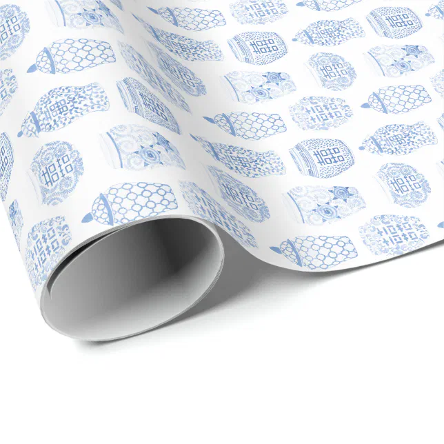 Chic Classic Watercolor Blue And White Ginger Jar Wrapping Paper | Zazzle