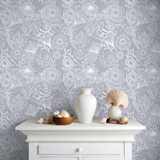 Chic Coastal Under the Sea Periwinkle Coral Reef Wallpaper | Zazzle