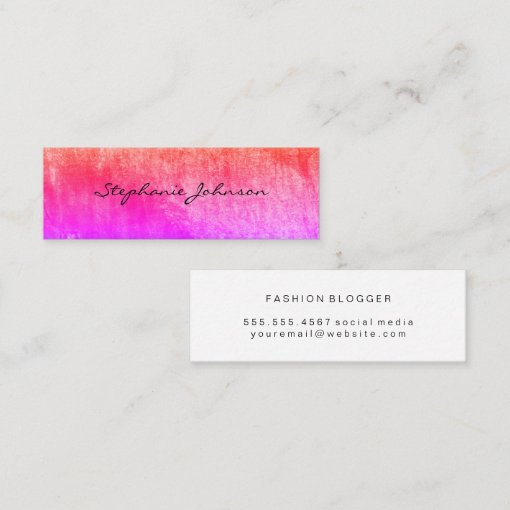 Chic Colorful Grunge Cursive Text Mini Business Card | Zazzle