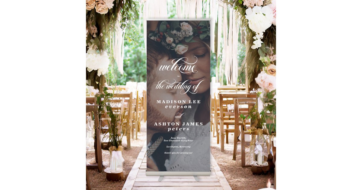 Chic Cottagecore Picture Overlay Wedding Welcome Retractable Banner ...