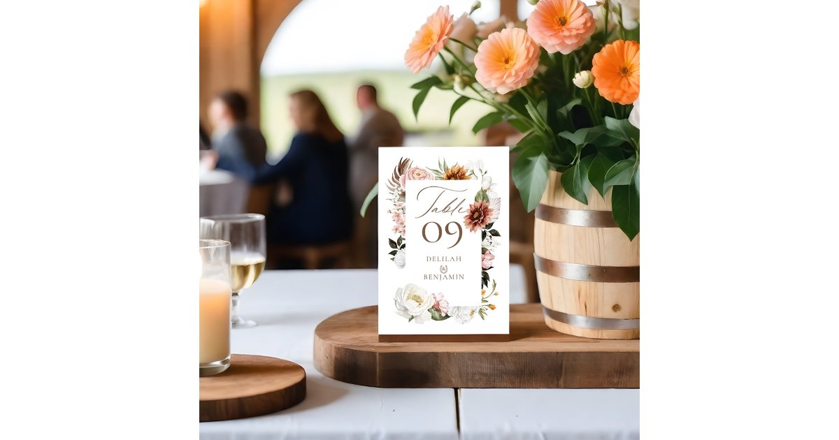 Chic Country Western Watercolor Florals Horseshoe Table Number | Zazzle