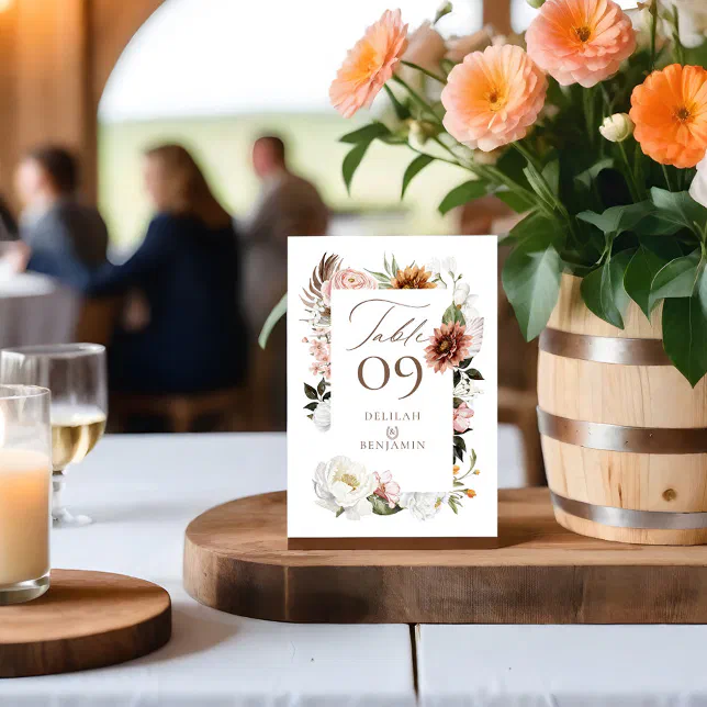 Chic Country Western Watercolor Florals Horseshoe Table Number | Zazzle